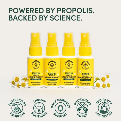 Beekeeper's Naturals Propolis Throat Spray for Kids - 95% Bee Propolis Extract - Natural Immune Support & Sore Throat Relief - Has Antioxidants & Gluten-Free, 1.06 oz (Pack of 2)