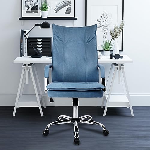 CLATINA Ergonomic Office Chair,High Back Computer Desk Chair with Armrest PU Leather Fabric Double Padded Cushion Adjustable Height Swivel Office Home (Blue)