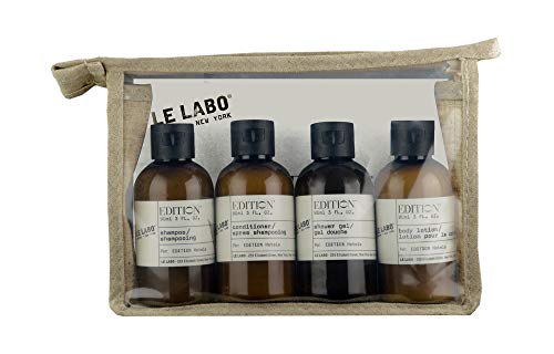 EDITION Le Labo Bath and Body Set - Signature Black Tea Scent - Includes Shampoo, Conditioner, Shower Gel and Body Lotion in Reusable Canvas Pouch - 3 oz. Bottles