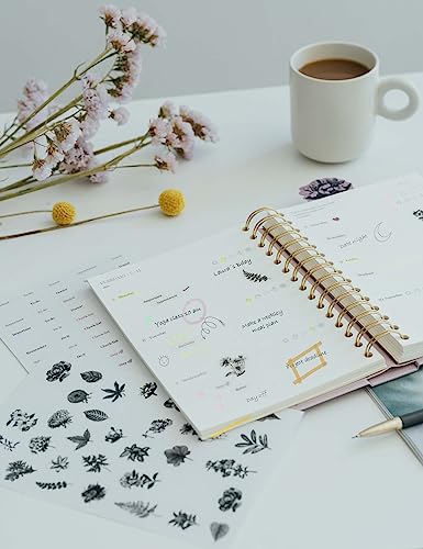Kokonote Botanical Diary 2024 | 17 Months Diary Week To View | August 2023 - December 2024 | Mid Year Diary 2023-2024 With Stickers | Cute Stationery | Stationery Gifts