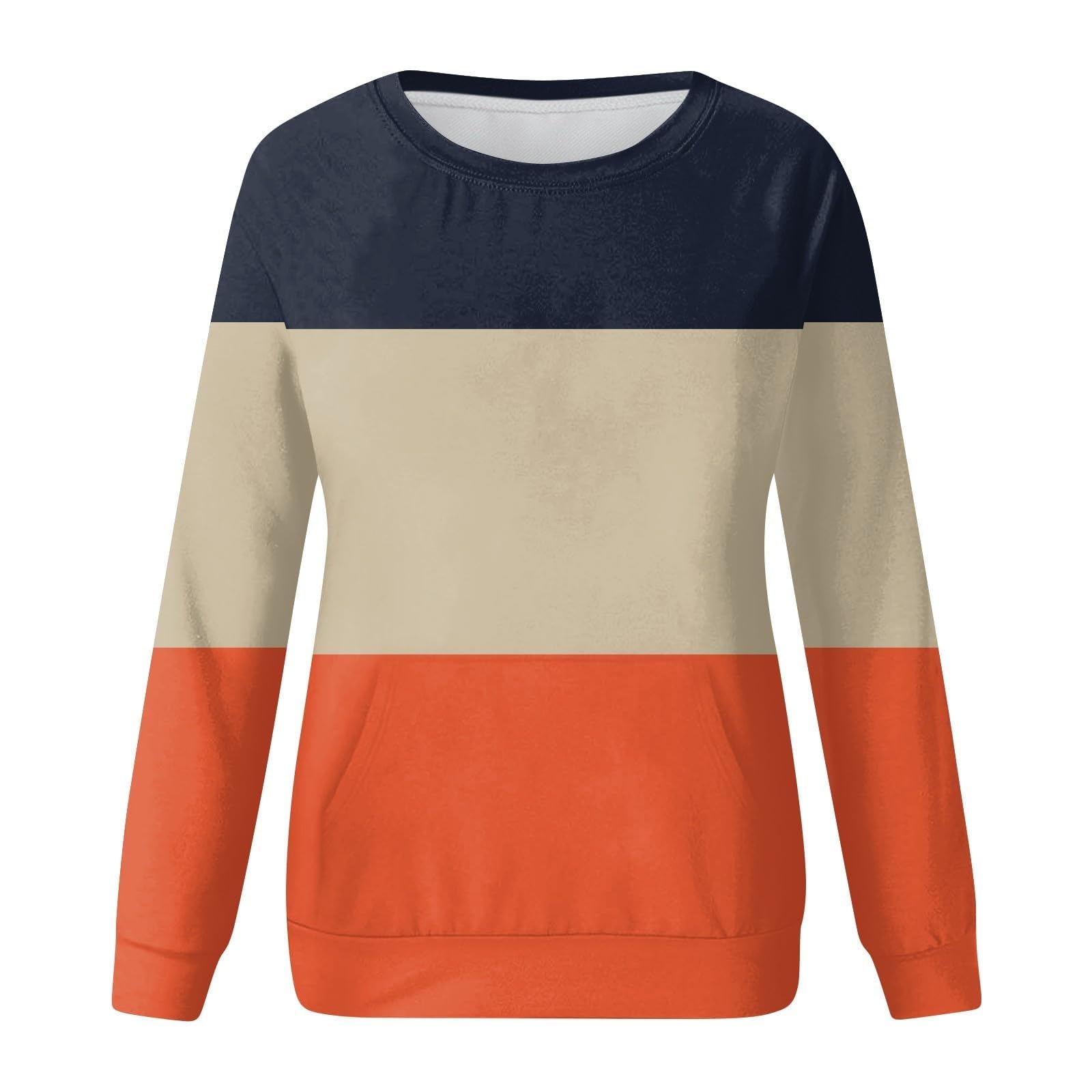 LRMQS Womens Crewneck Long Sleeve Sweatshirt with Kangaroo Pocket Solid Color Pullover Sweatshirts Fall 2023 Fashion Shirt