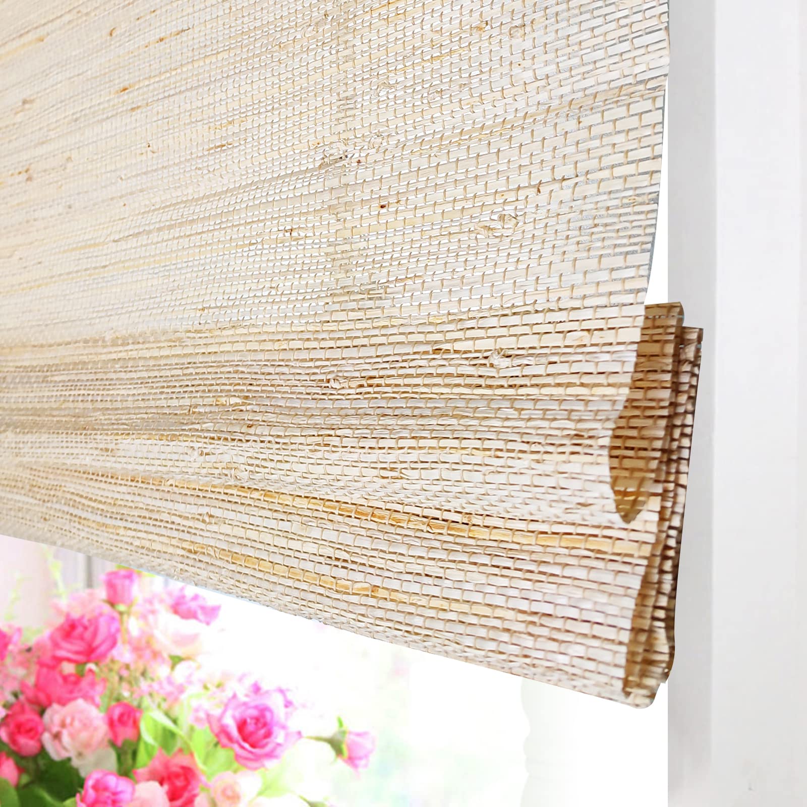 Cordless Nature Window Shades Blinds, 100% Linen Roman Shades, Pattern 10