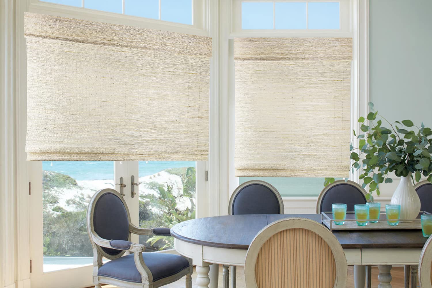 Cordless Nature Window Shades Blinds, 100% Linen Roman Shades, Pattern 10