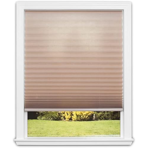 Redi Shade No Tools Easy Lift Trim-at-Home Cordless Pleated Light Filtering Fabric Shade Natural, 36" W x 64" L, (Fits windows 19"- 36")