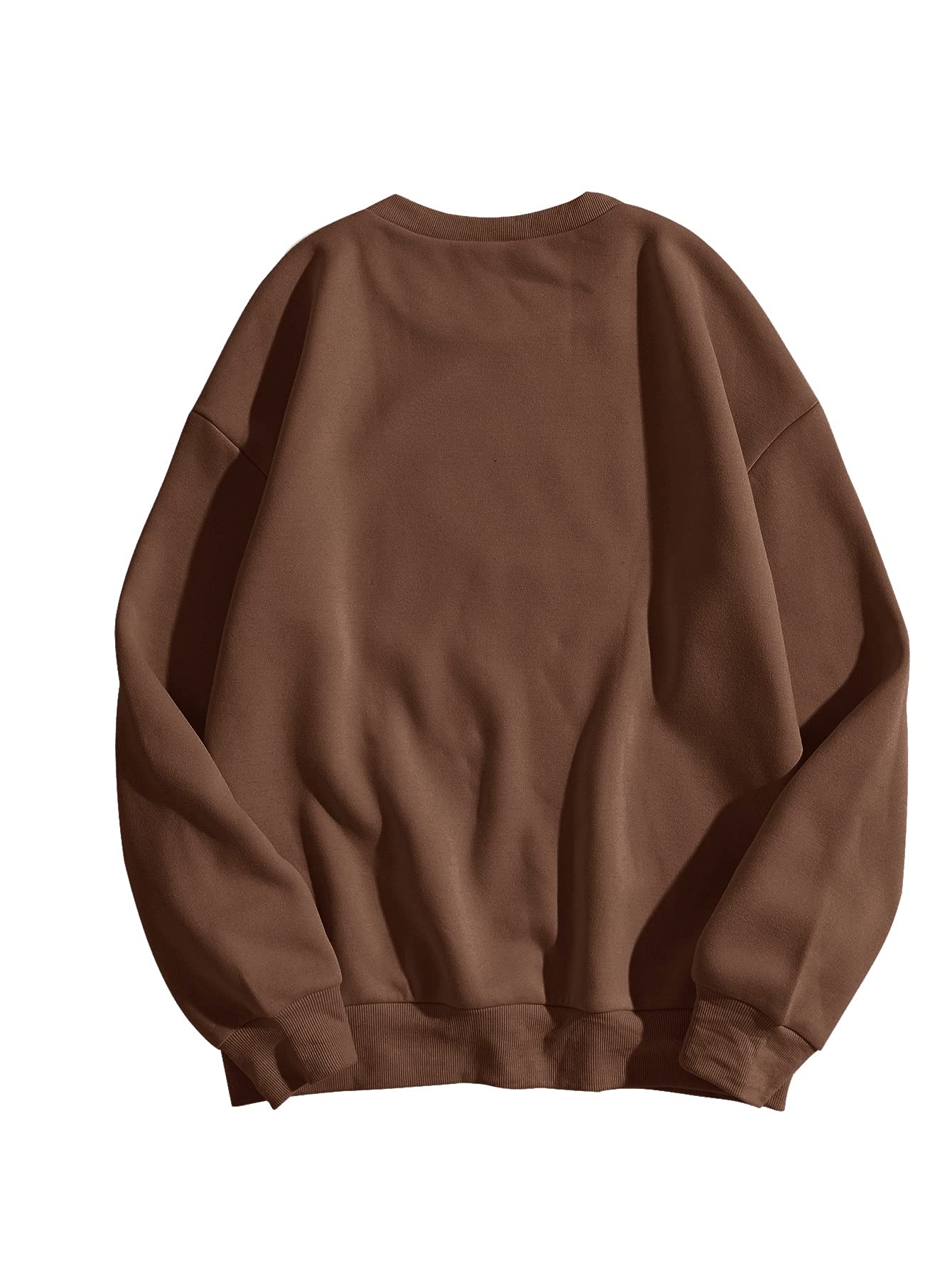 Verdusa Women's Oversized Crew Neck Long Sleeve Drop Shoulder Pullover Sweatshirt Top Coffee M