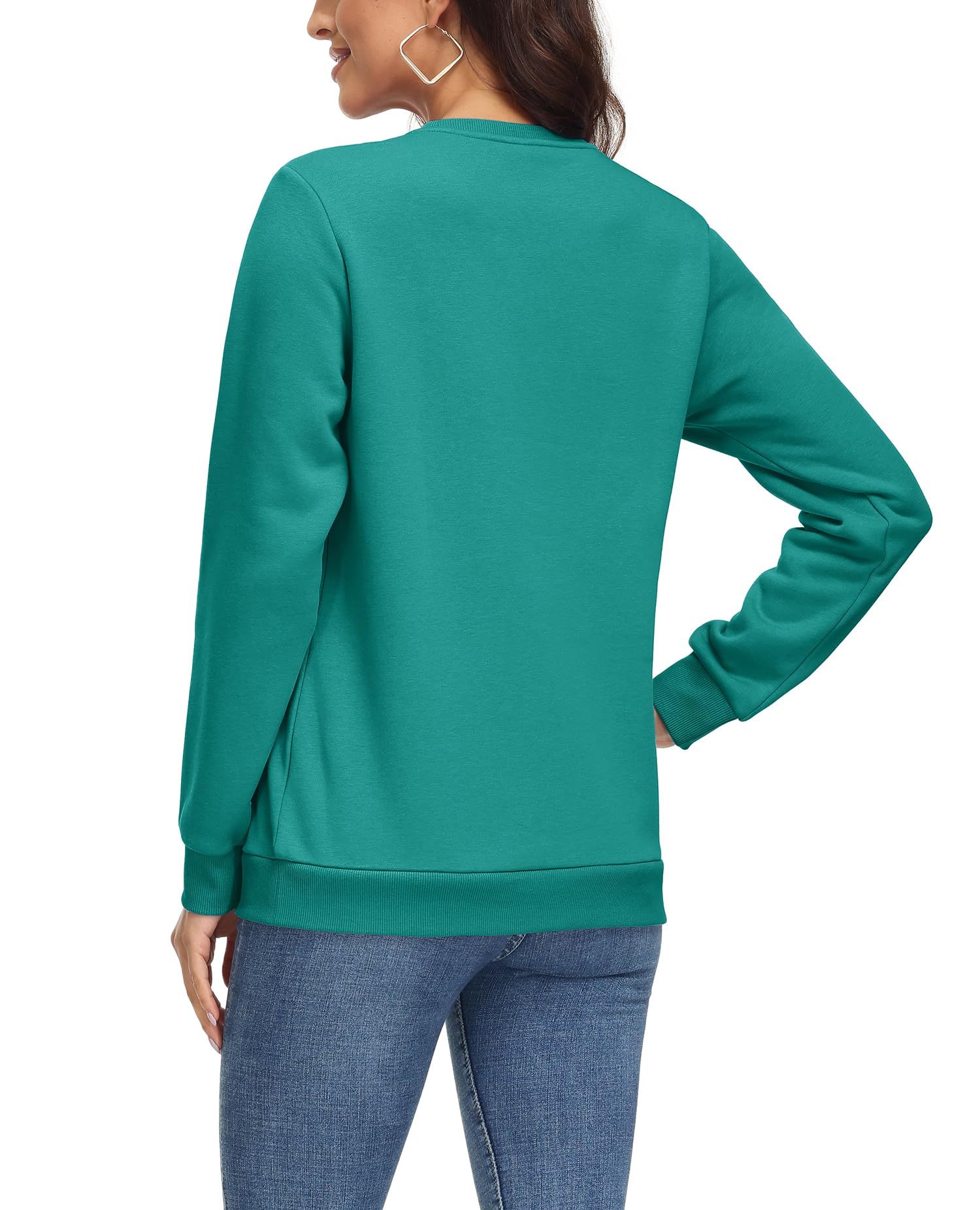 MAGCOMSEN Women's Pullover Crewneck Fleece Lined Sweatshirt Cozy Soft Cotton Winter Shirts Warm Long Sleeve Green XXL
