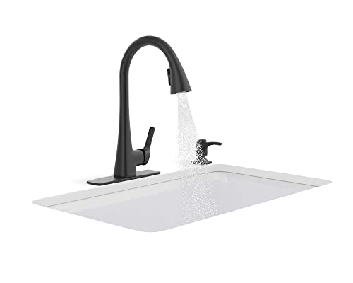 KOHLER R22867-SD-BL Maxton Pull-Down Kitchen Faucet with Soap Dispenser, Pull Down Sprayer, Matte Black
