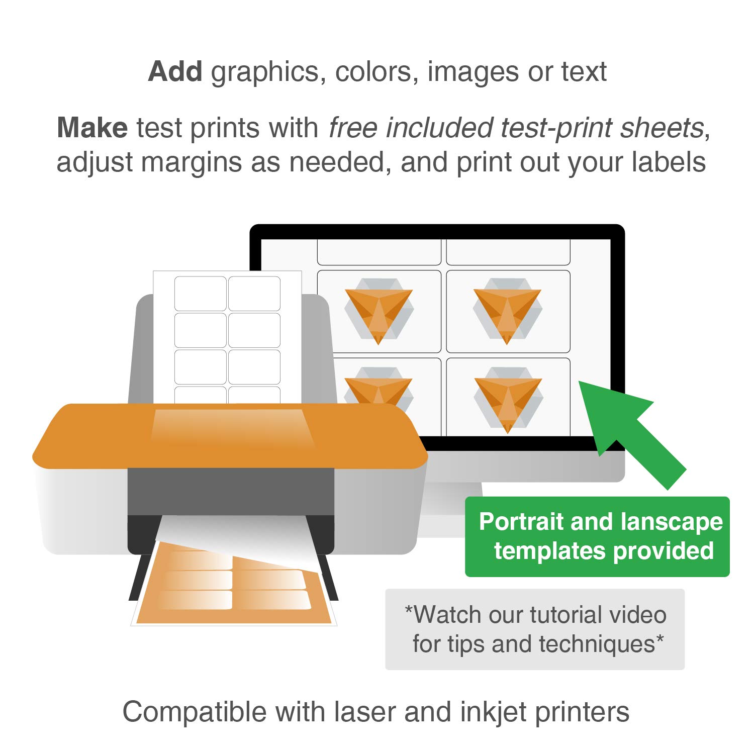 ChromaLabel 2 x 3 Inch Printable Labels, Office Labels & Stickers Compatible with Laser and Inkjet Printers - 25 Label Sheets, 250 Label Stickers, White