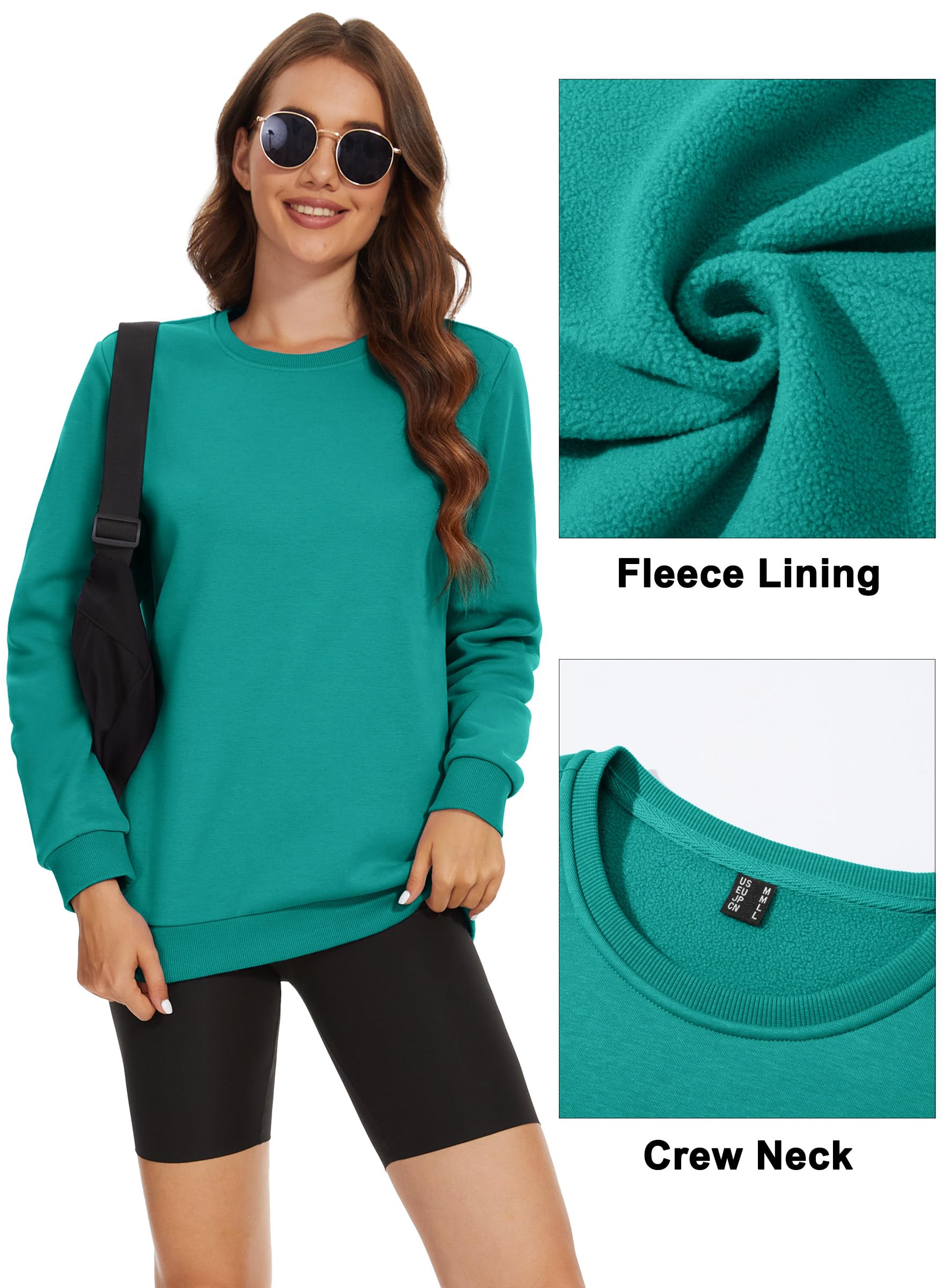 MAGCOMSEN Women's Pullover Crewneck Fleece Lined Sweatshirt Cozy Soft Cotton Winter Shirts Warm Long Sleeve Green XXL