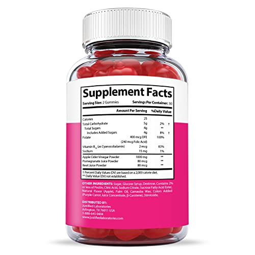 Justified Laboratories (3 Pack) Ketology Keto ACV Gummies 1000MG with Pomegranate Juice Beet Root B12 180 Gummys
