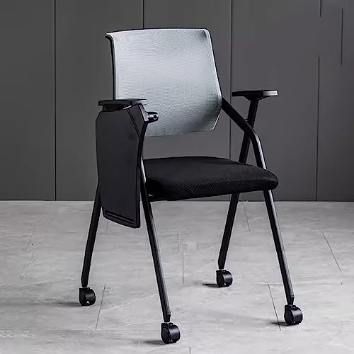 Tablet Arm Chair Ergonomic Office Chair with Wheels Training Chair for Office School Classroom Conference,Meeting Room Chair, Stacking Chair with Writing Board (Color : Grey)