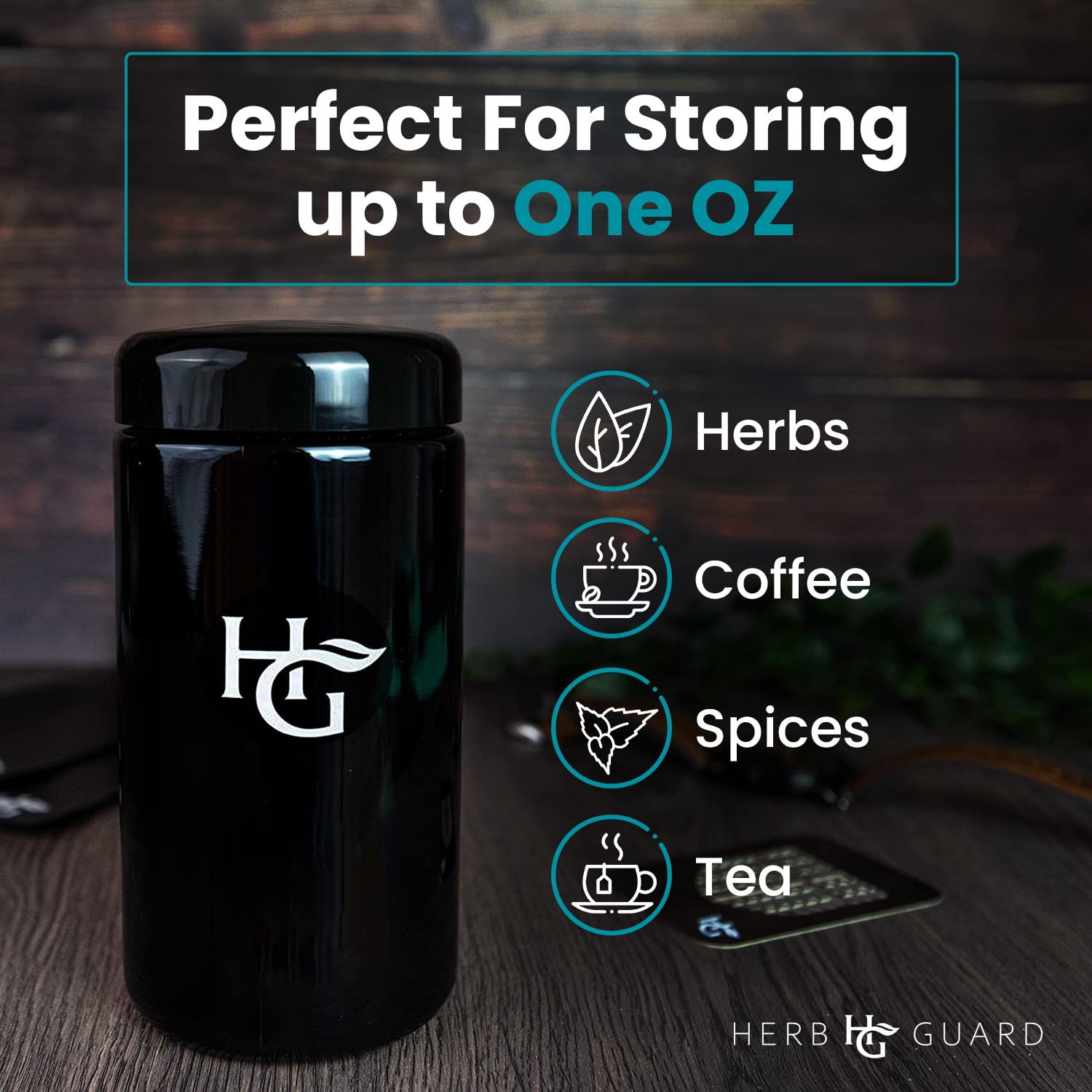 Herb Guard - Airtight Jar (1 Oz) and Smell Proof Container (500 ml) Comes with Humidity Pack to Keep Goods Fresh for Months