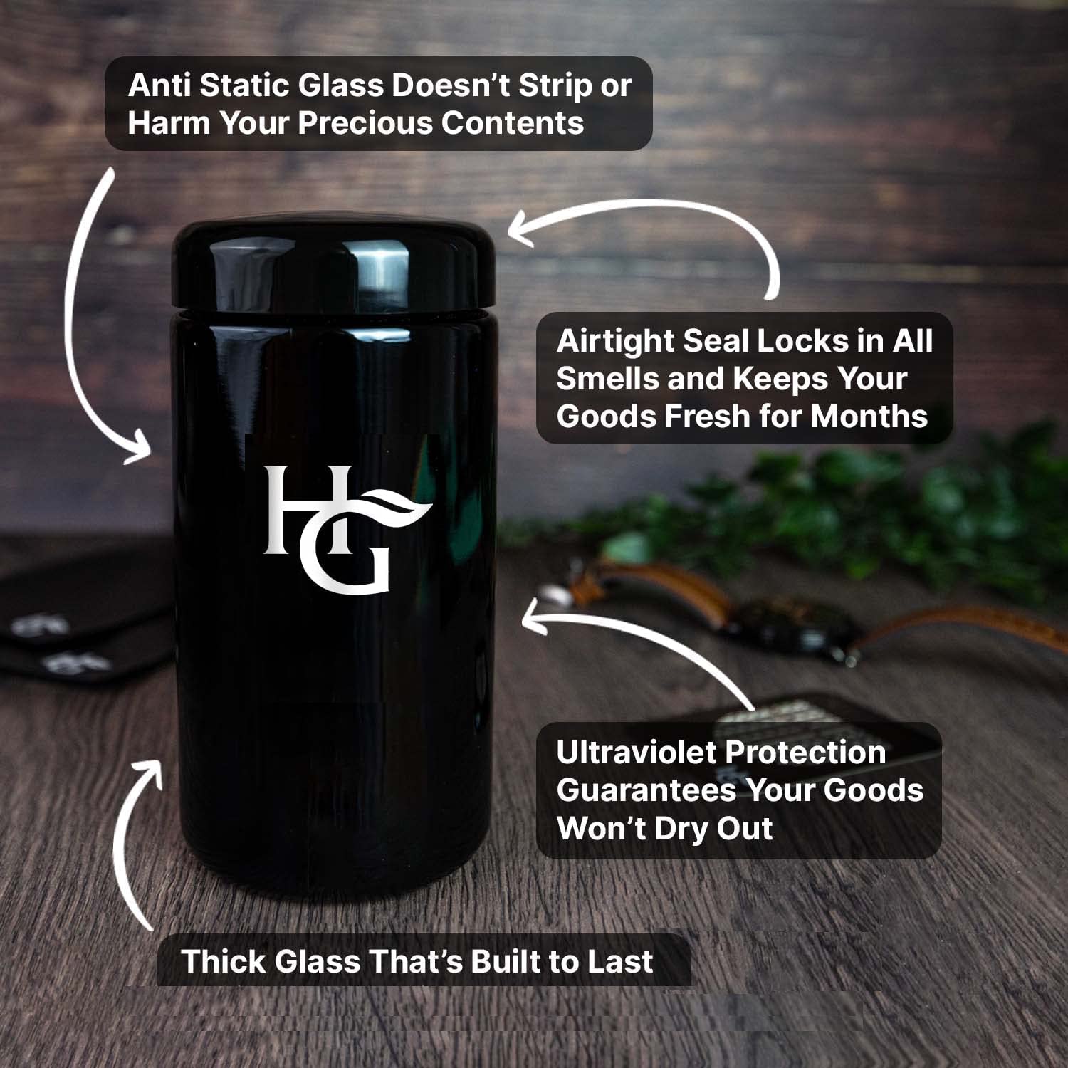 Herb Guard - Airtight Jar (1 Oz) and Smell Proof Container (500 ml) Comes with Humidity Pack to Keep Goods Fresh for Months