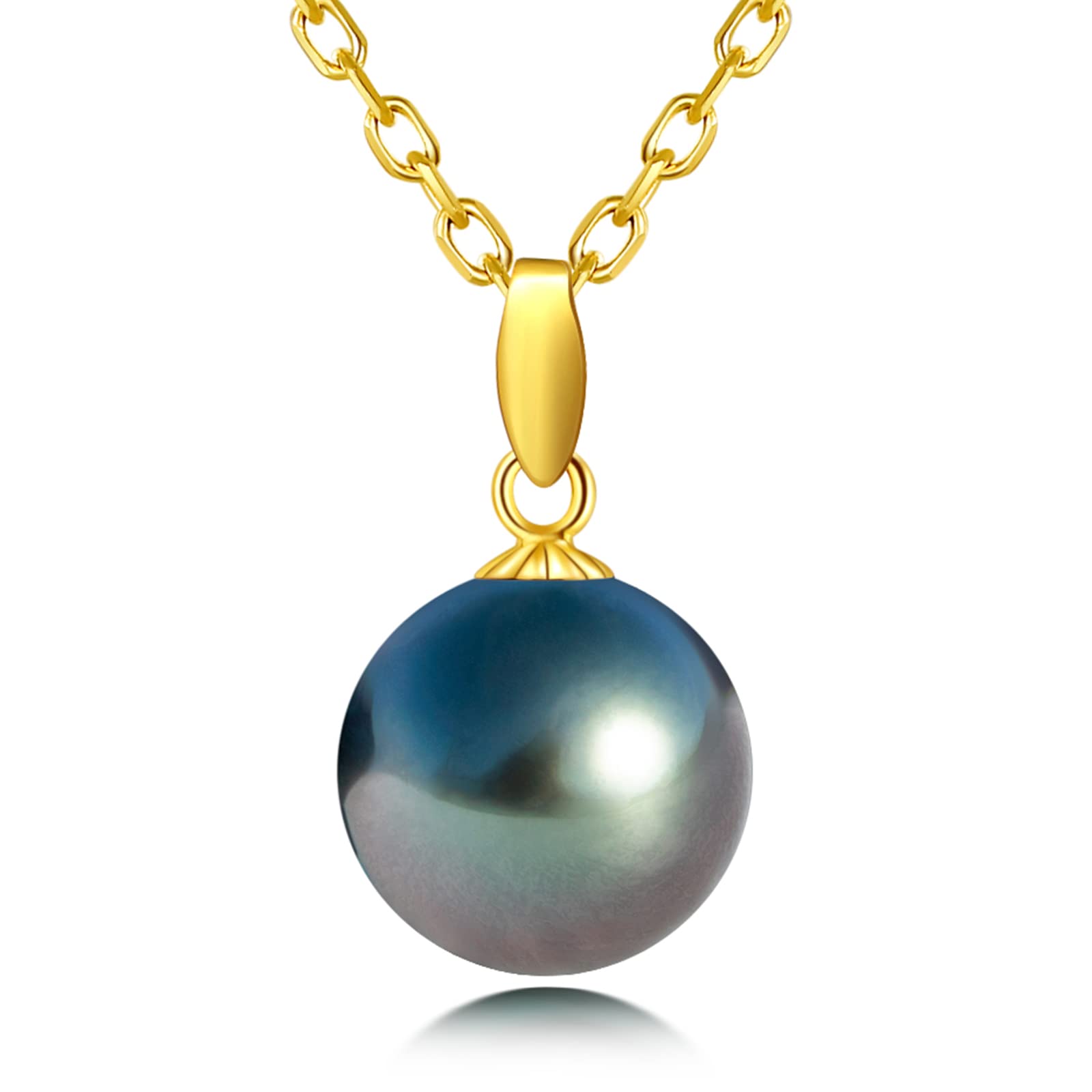 mihiarii Tahitian Black Pearl Necklace 18K Real Solid Yellow Gold Pendant 12MM Tahiti Natural Pearl Necklaces Birthday Anniversary Mothers Day Valentines Day Christmas Gifts for Mom Her Women