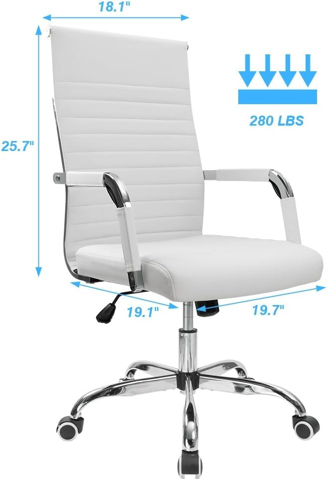 Office Chair,Ergonomic Office Chair Ribbed Office Desk Chair Mid-Back PU Leather Executive Conference Task Chair Adjustable Swivel Chair with Arms Home Office Desk Chair,