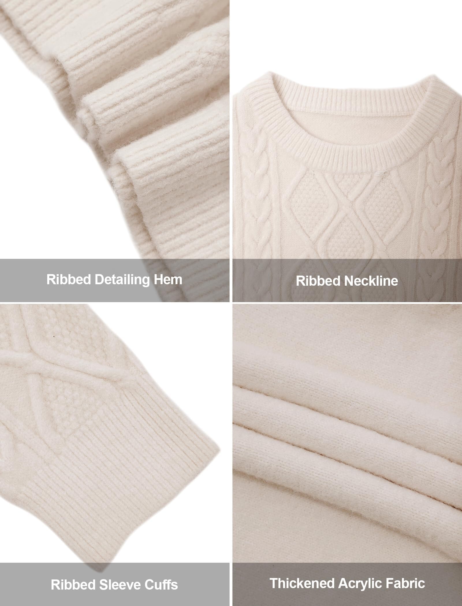 Aelfric Eden Oversized Sweater 90s Vintage Cable Knit Long Sleeve Women Woven Heavy Crewneck Pullover Beige S