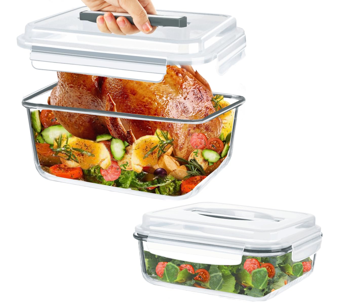 KOMUEE 9 Packs Glass Meal Prep Containers 1&2&3 Compartments,Glass Food Storage Containers with Airtight Lids,Glass Lunch Containers,Glass Bento Boxes,BPA Free,Gray