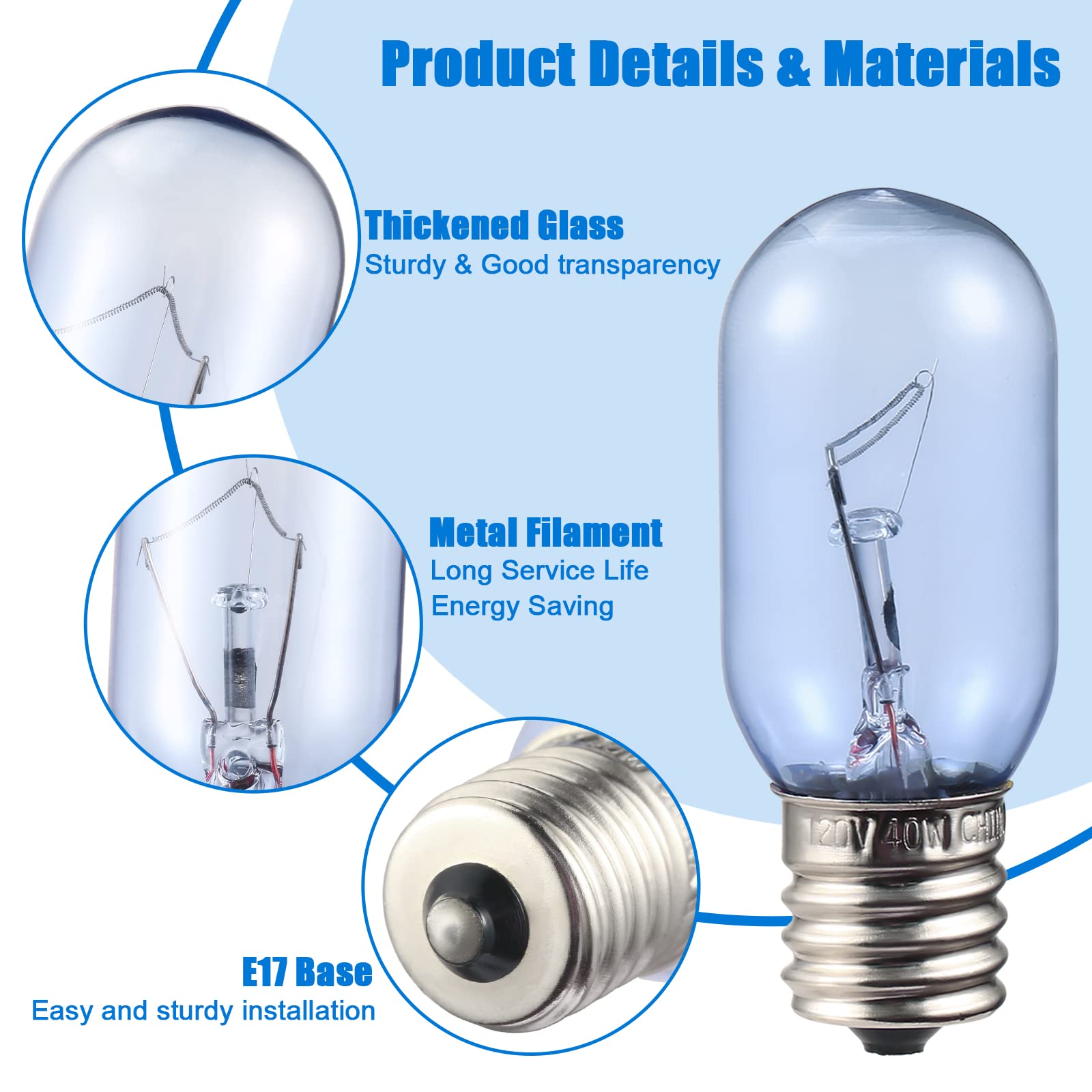297048600 241552802 Refrigerator Light Bulb Replacement for Frigidaire Whirlpool KitchenAid Electrolx Kenmore Fridge Light Bulbs Freezer Light Bulb Replacement-T8 E17 40W (2 Pack)