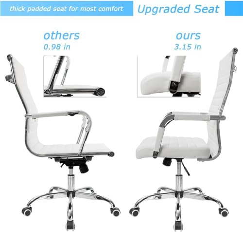 Office Chair,Ergonomic Office Chair Ribbed Office Desk Chair Mid-Back PU Leather Executive Conference Task Chair Adjustable Swivel Chair with Arms Home Office Desk Chair,