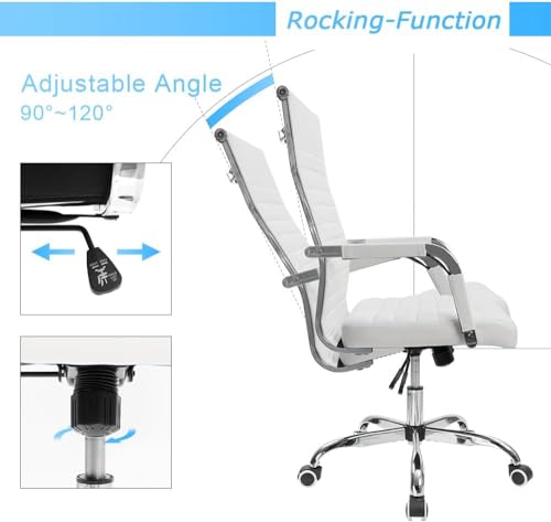 Office Chair,Ergonomic Office Chair Ribbed Office Desk Chair Mid-Back PU Leather Executive Conference Task Chair Adjustable Swivel Chair with Arms Home Office Desk Chair,