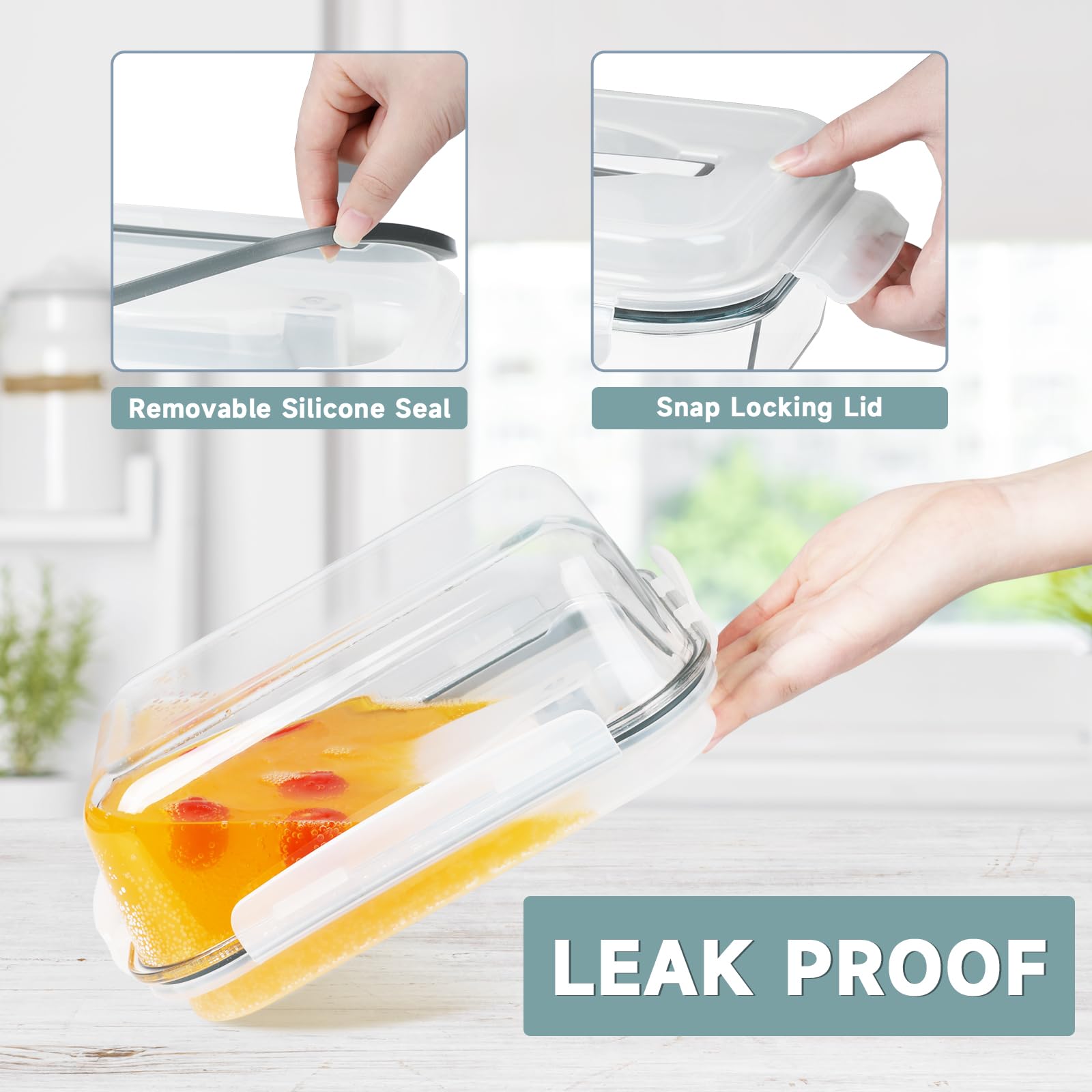 KOMUEE 9 Packs Glass Meal Prep Containers 1&2&3 Compartments,Glass Food Storage Containers with Airtight Lids,Glass Lunch Containers,Glass Bento Boxes,BPA Free,Gray