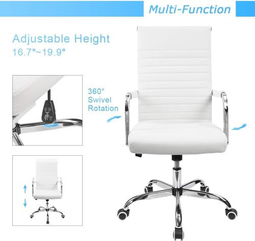 Office Chair,Ergonomic Office Chair Ribbed Office Desk Chair Mid-Back PU Leather Executive Conference Task Chair Adjustable Swivel Chair with Arms Home Office Desk Chair,