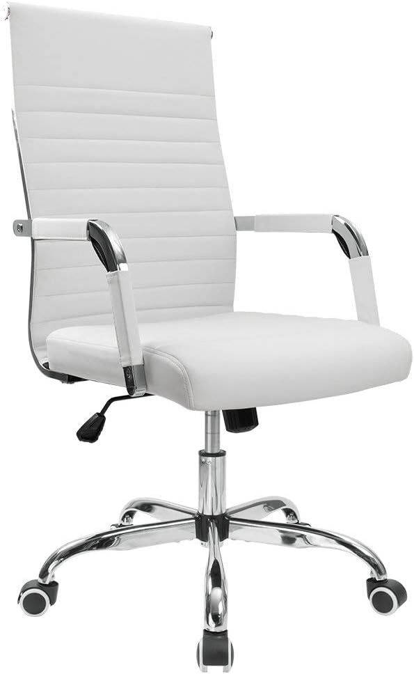 Office Chair,Ergonomic Office Chair Ribbed Office Desk Chair Mid-Back PU Leather Executive Conference Task Chair Adjustable Swivel Chair with Arms Home Office Desk Chair,