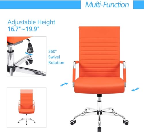 Office Chair,Ergonomic Office Chair Ribbed Office Desk Chair Mid-Back PU Leather Executive Conference Task Chair Adjustable Swivel Chair with Arms Home Office Desk Chair,