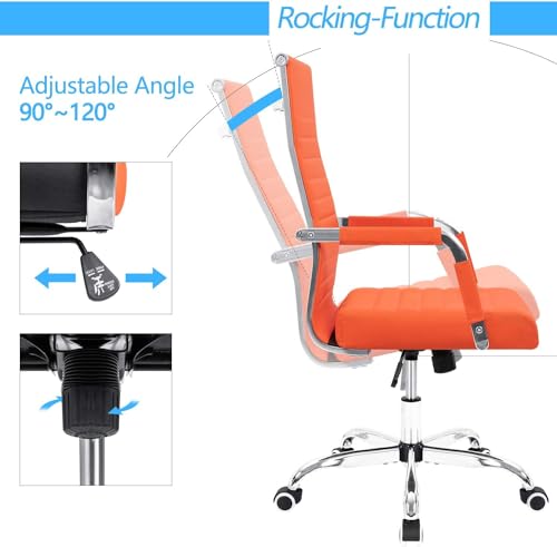 Office Chair,Ergonomic Office Chair Ribbed Office Desk Chair Mid-Back PU Leather Executive Conference Task Chair Adjustable Swivel Chair with Arms Home Office Desk Chair,