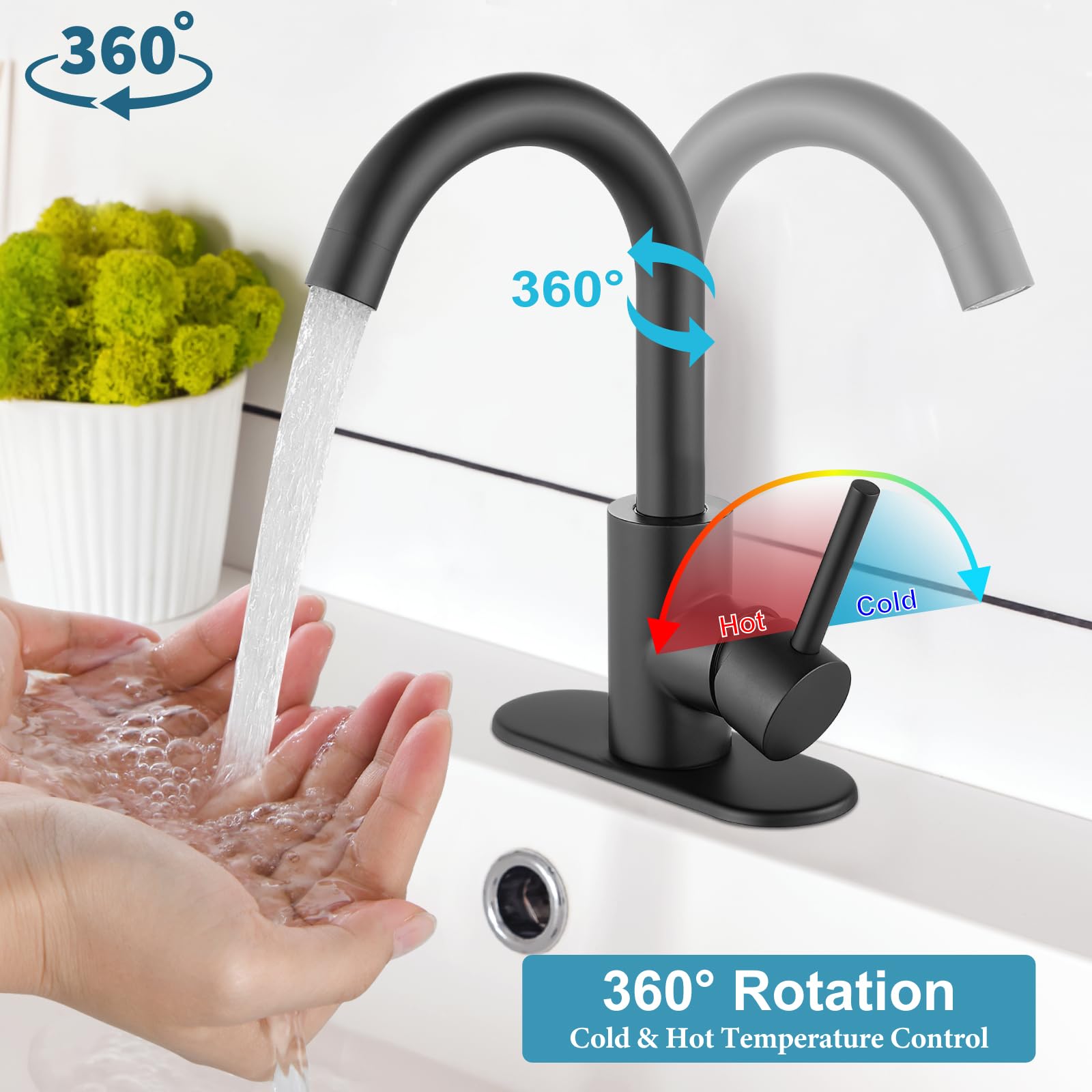 Midanya Wet Bar Sink Faucet,Single Handle Bathroom Kitchen Faucet 1 Hole Swivel Spout Farmhouse RV Small Vanity Lavatory Bath Utility Faucet with Deck Plate,Matte Black