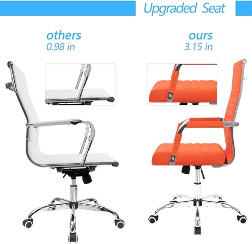 Office Chair,Ergonomic Office Chair Ribbed Office Desk Chair Mid-Back PU Leather Executive Conference Task Chair Adjustable Swivel Chair with Arms Home Office Desk Chair,