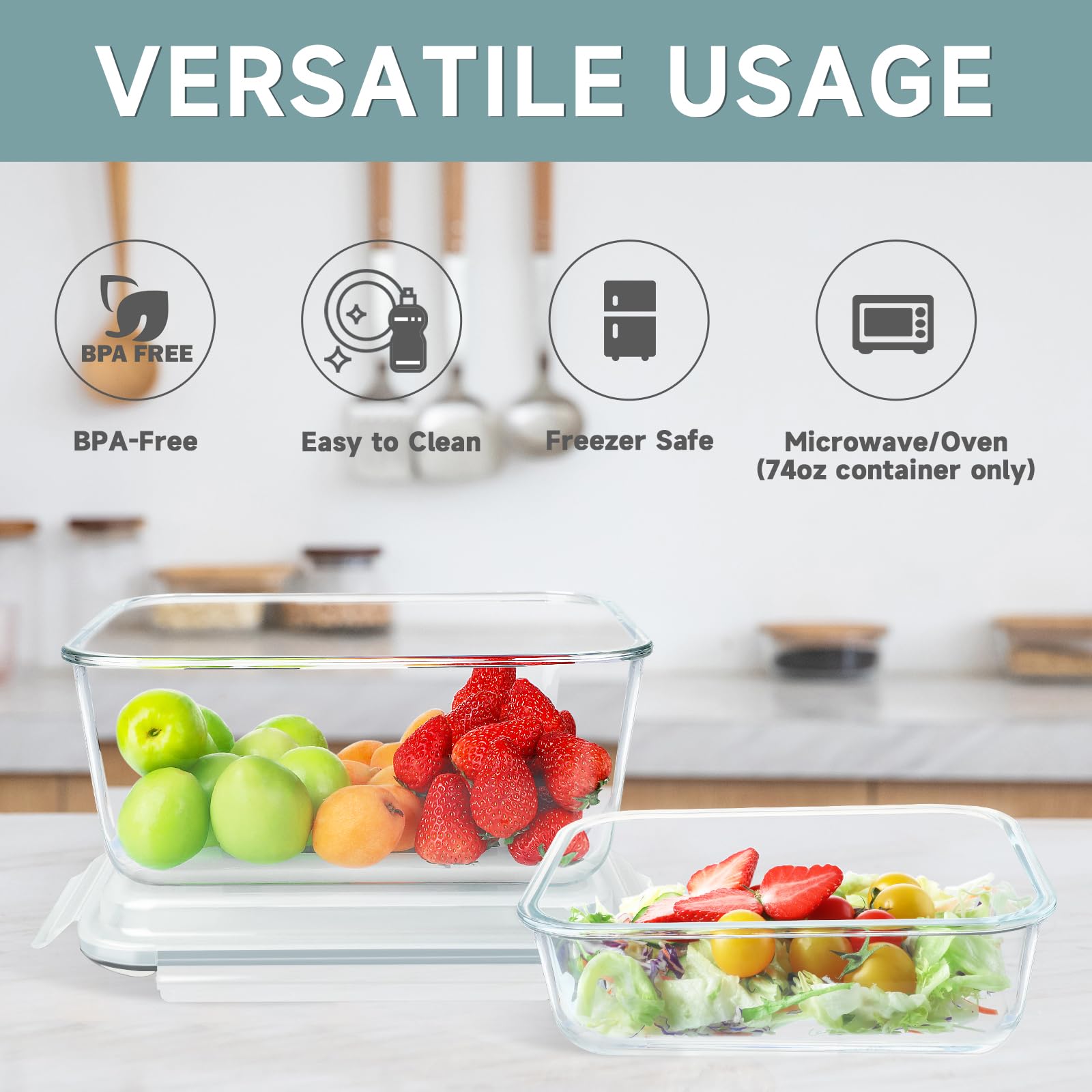 KOMUEE 9 Packs Glass Meal Prep Containers 1&2&3 Compartments,Glass Food Storage Containers with Airtight Lids,Glass Lunch Containers,Glass Bento Boxes,BPA Free,Gray