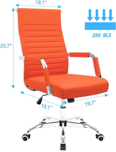 Office Chair,Ergonomic Office Chair Ribbed Office Desk Chair Mid-Back PU Leather Executive Conference Task Chair Adjustable Swivel Chair with Arms Home Office Desk Chair,
