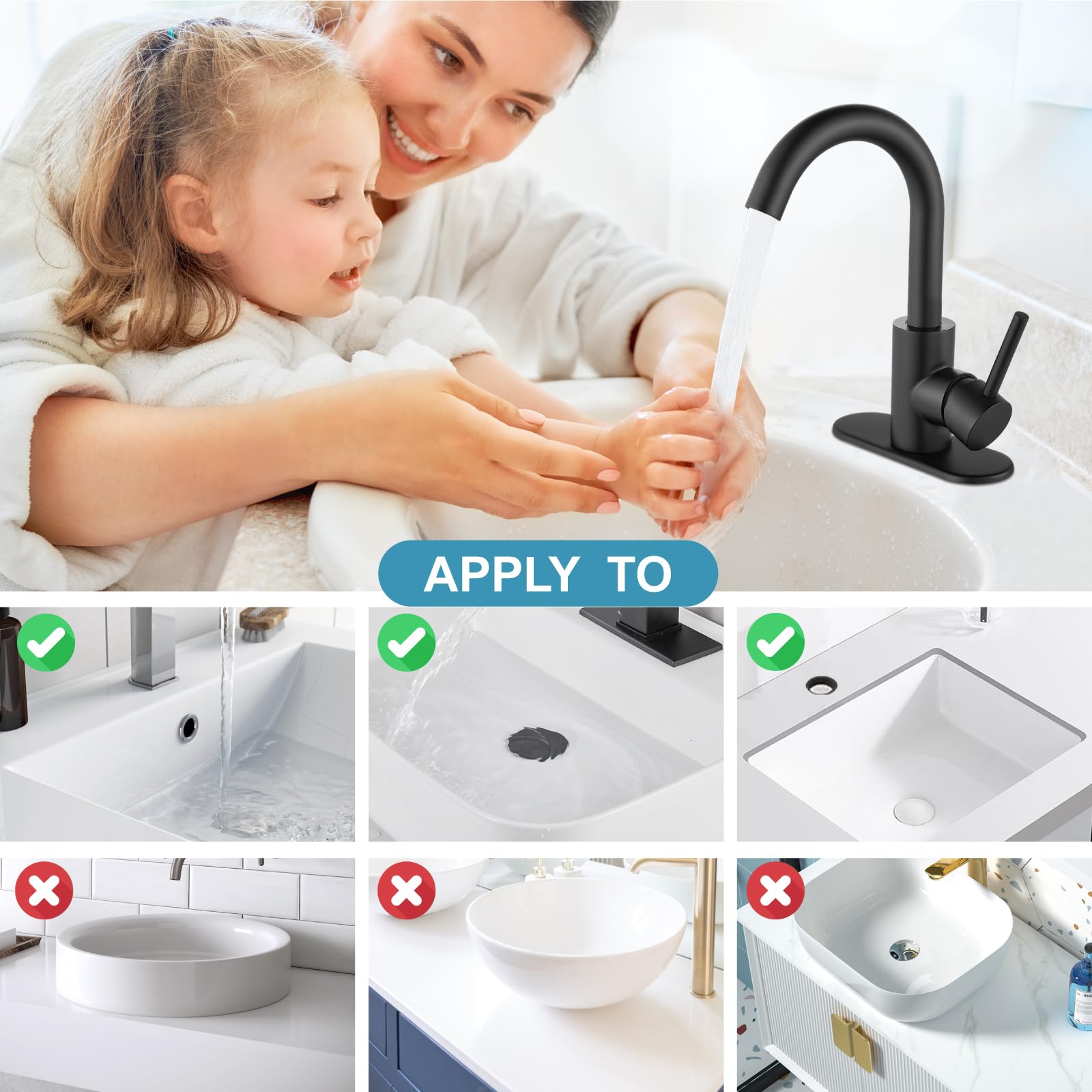 Midanya Wet Bar Sink Faucet,Single Handle Bathroom Kitchen Faucet 1 Hole Swivel Spout Farmhouse RV Small Vanity Lavatory Bath Utility Faucet with Deck Plate,Matte Black