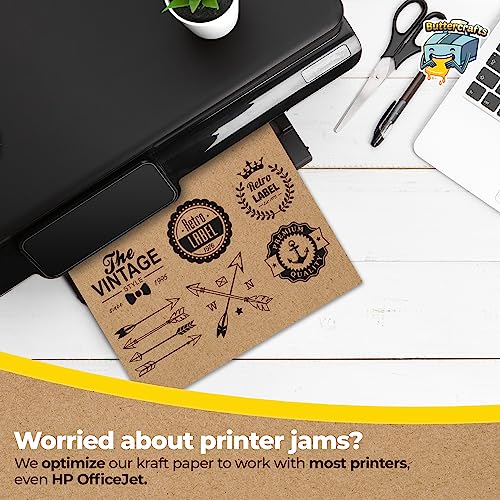 Kraft Sticker Paper (50 Sheets, 8.5" x 11") - Brown Printer Paper with Adhesive, Printable Kraft Labels, Brown Textured Labels, Custom Printable Craft Label for Address, Bottle, Price Tag Stickers