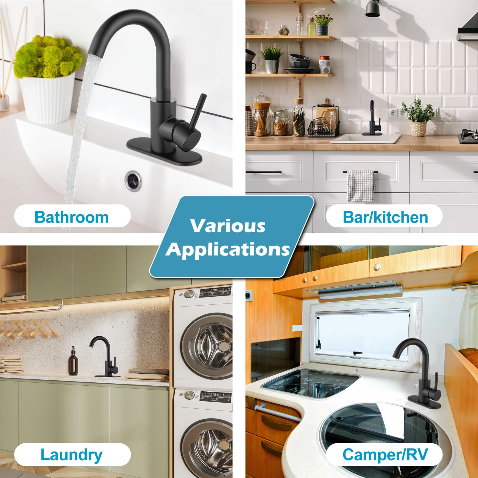 Midanya Wet Bar Sink Faucet,Single Handle Bathroom Kitchen Faucet 1 Hole Swivel Spout Farmhouse RV Small Vanity Lavatory Bath Utility Faucet with Deck Plate,Matte Black