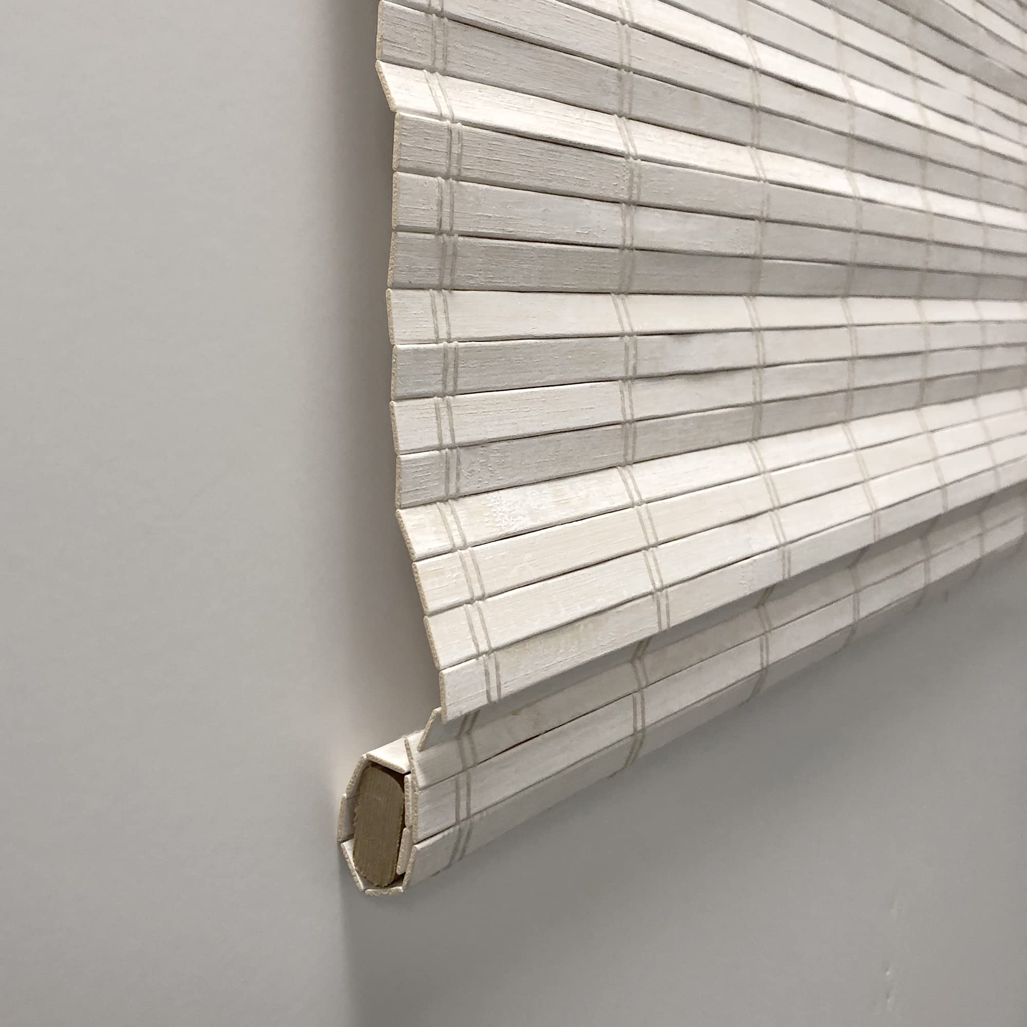 Radiance Cordless Distressed White Brooklyn Flatstick Bamboo Roman Shade - 39 in. W x 64 in. L