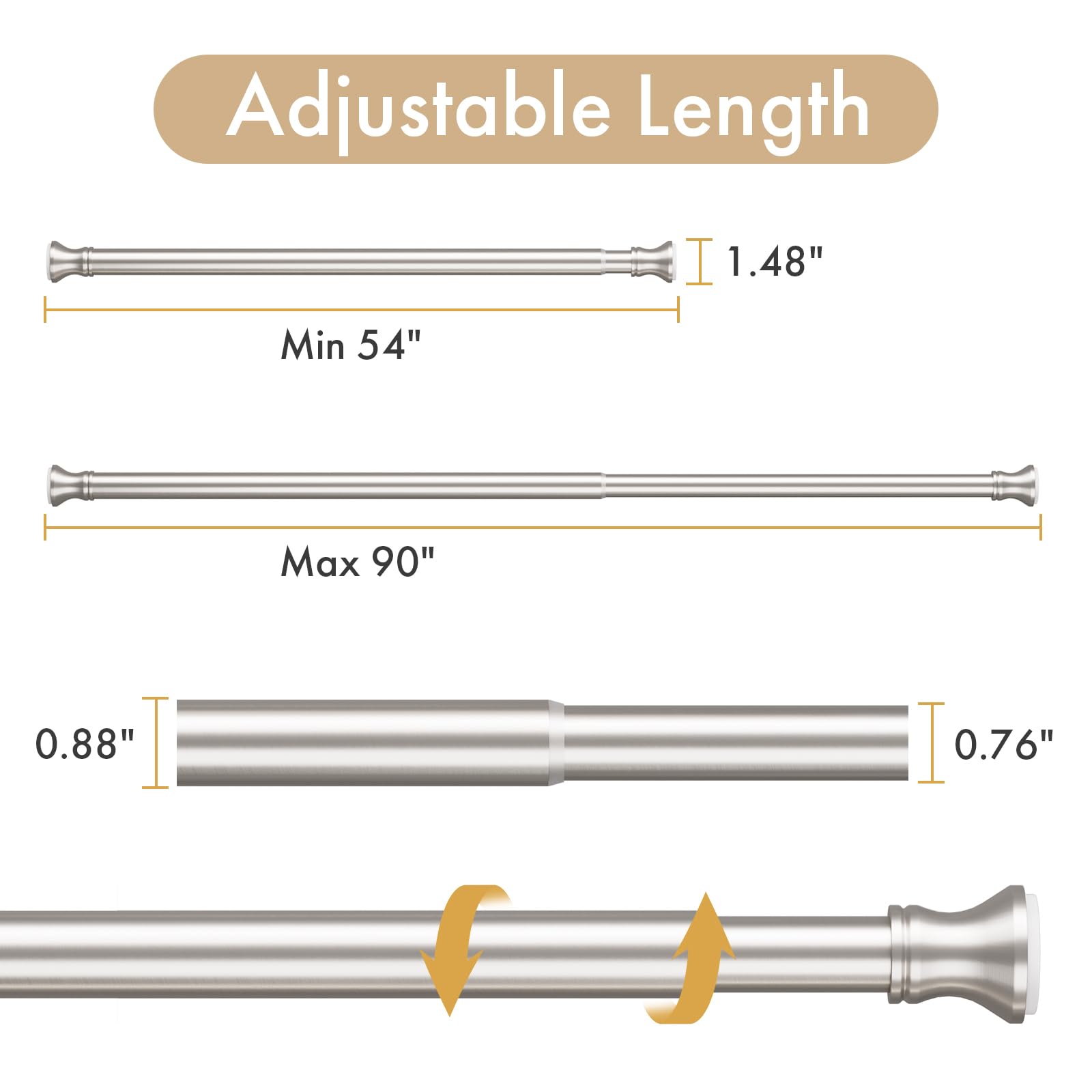 Amazer Spring Tension Curtain Rod - 54-90 Inches Rust-Resistance Shower Curtain Rod Bathroom Rod, Nickel