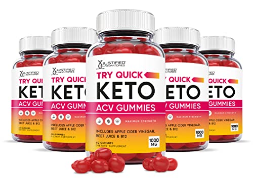 Justified Laboratories (5 Pack) Try Quick Keto ACV Gummies 1000MG with Pomegranate Juice Beet Root B12 300 Gummys
