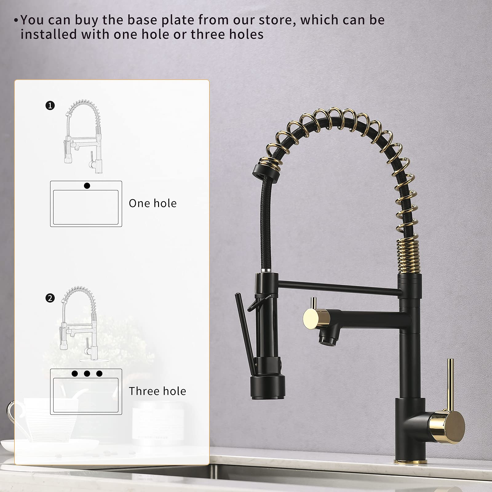 AIMADI Kitchen Faucet,Black Kitchen Faucet with Sprayer,Commercial Style Matte Black Faucet Kitchen Single Handle Single Hole Kitchen Sink Faucet