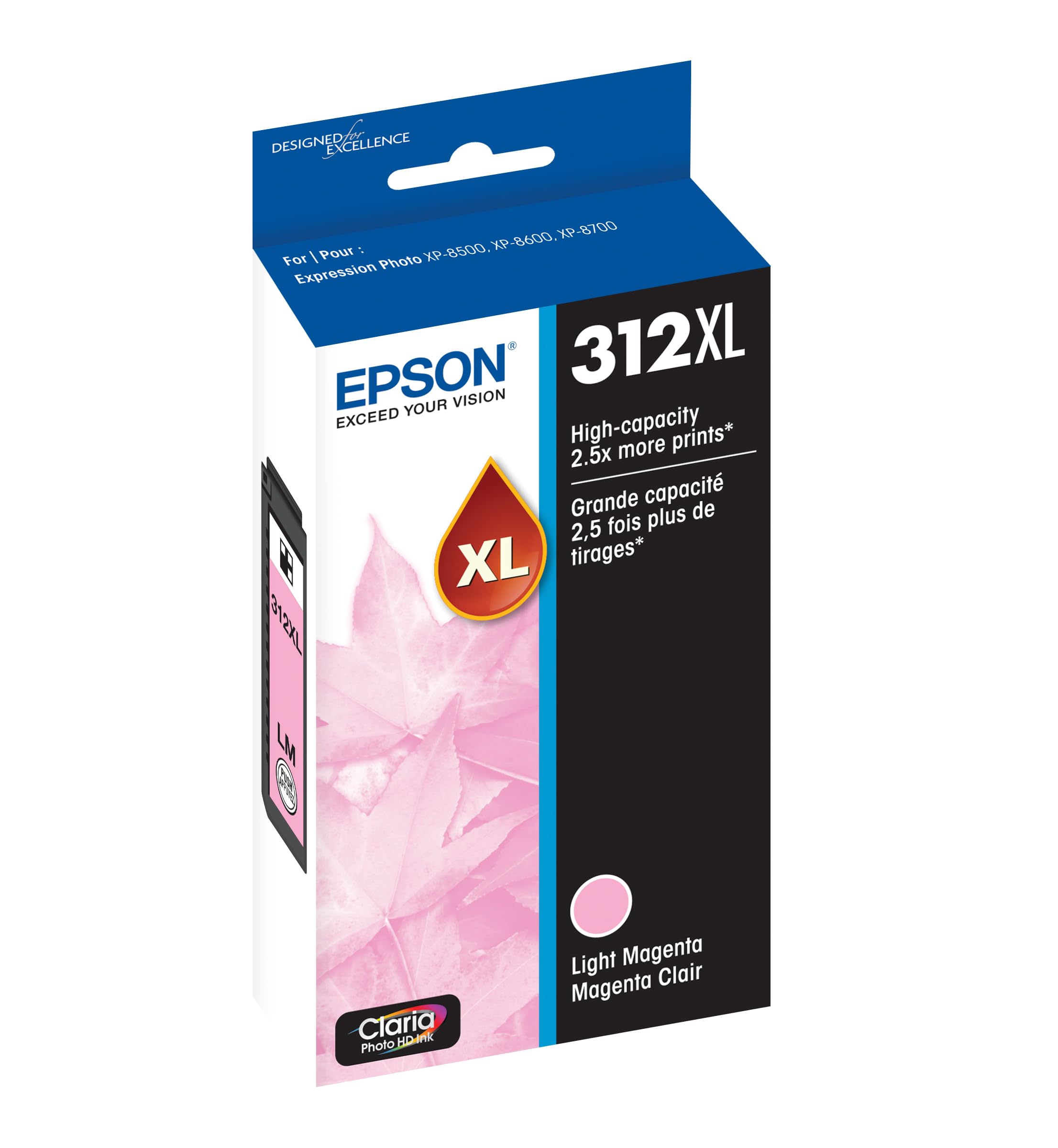 EPSON T312 Claria Photo HD -Ink High Capacity Light Magenta -Cartridge (T312XL620-S) for select Epson Expression Photo Printers