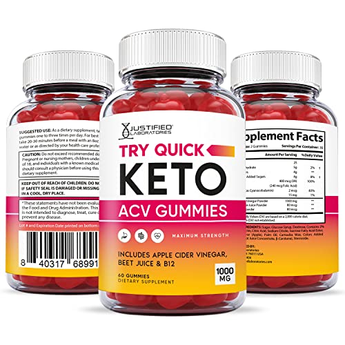 Justified Laboratories (5 Pack) Try Quick Keto ACV Gummies 1000MG with Pomegranate Juice Beet Root B12 300 Gummys