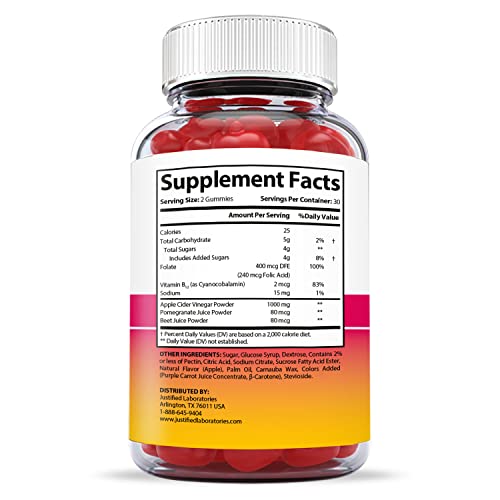 Justified Laboratories (5 Pack) Try Quick Keto ACV Gummies 1000MG with Pomegranate Juice Beet Root B12 300 Gummys