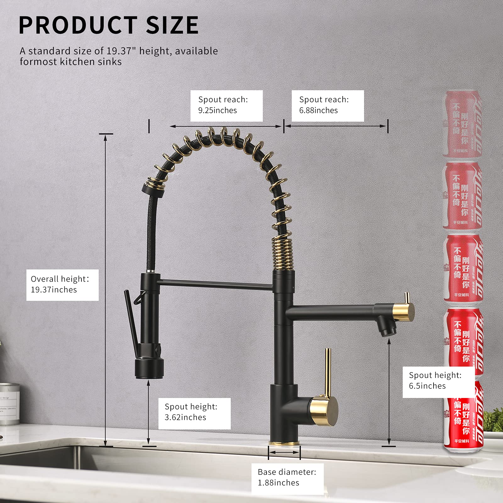 AIMADI Kitchen Faucet,Black Kitchen Faucet with Sprayer,Commercial Style Matte Black Faucet Kitchen Single Handle Single Hole Kitchen Sink Faucet