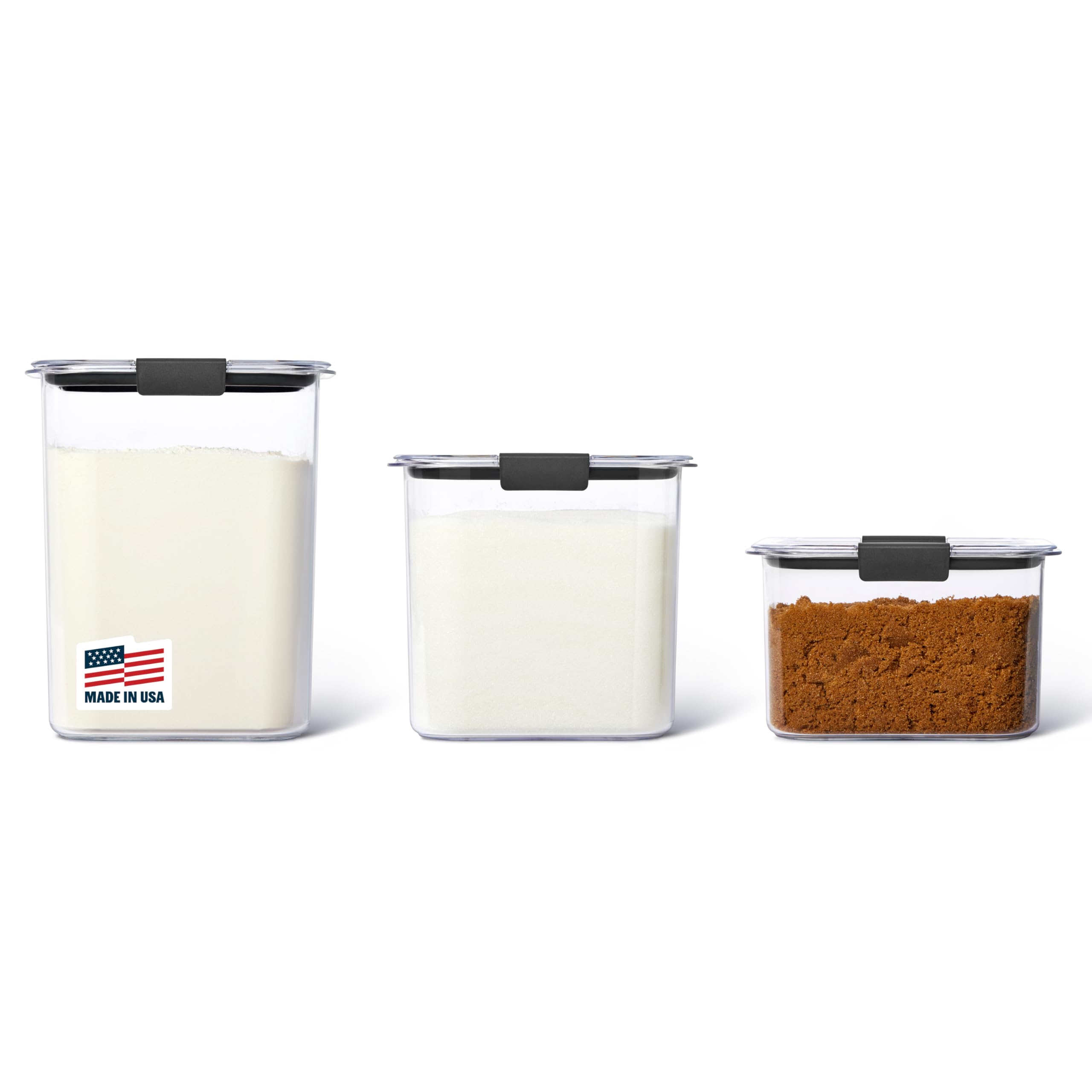 Rubbermaid 6-Piece Brilliance Food Storage Containers for Pantry with Lids for Flour, Sugar, and Pasta, Dishwasher Safe, Clear/Grey
