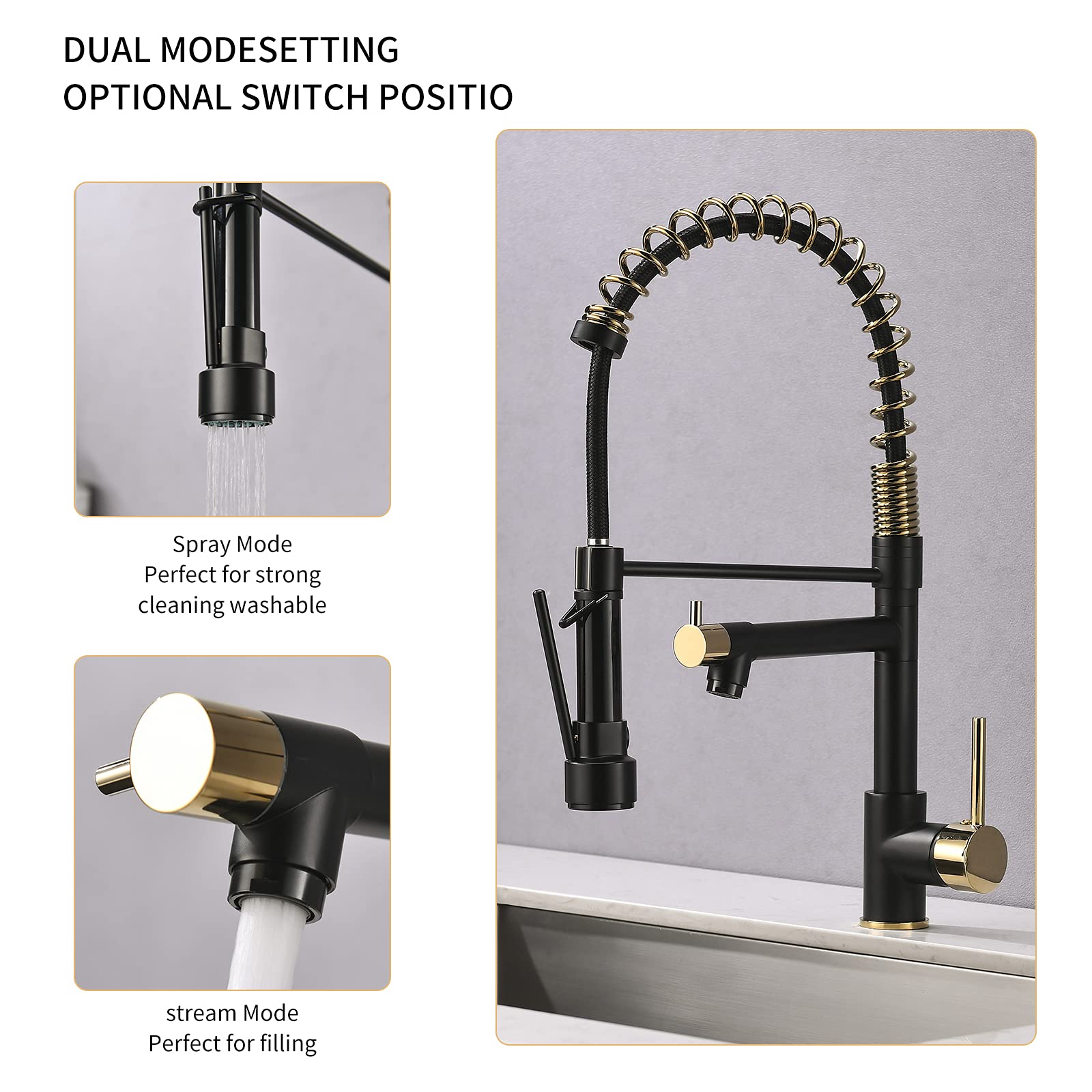 AIMADI Kitchen Faucet,Black Kitchen Faucet with Sprayer,Commercial Style Matte Black Faucet Kitchen Single Handle Single Hole Kitchen Sink Faucet
