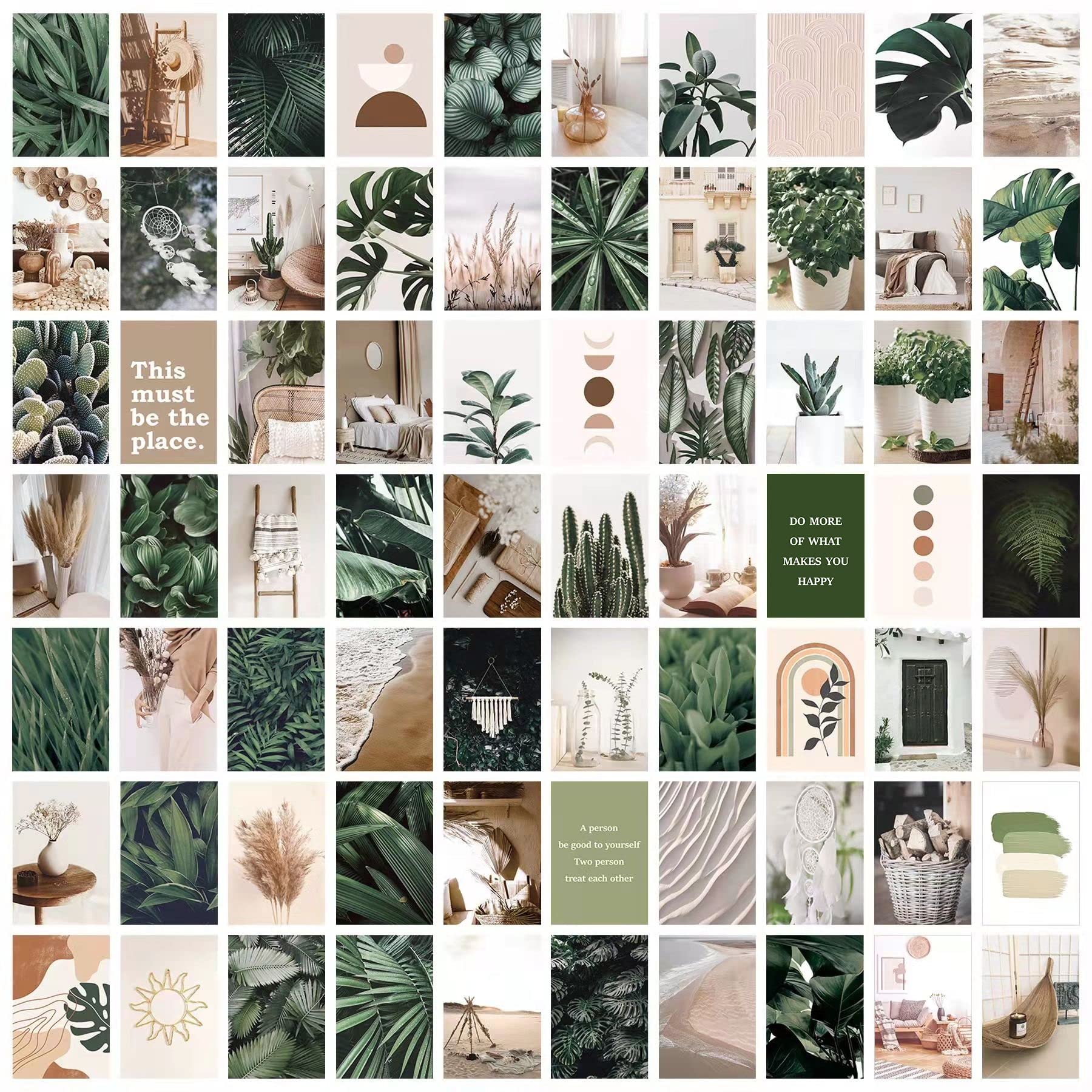 LIIGEMI 70PCS Botanical Wall Collage Kit Aesthetic Pictures，Bedroom Decor for Teen Girls, VSCO Room Decor, Boho Trendy Decor Photo Collection，Double- Sided, 70 Set 4x6 Inch