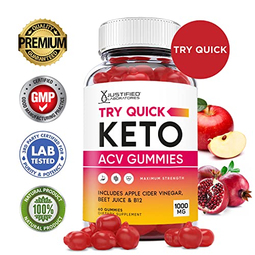 Justified Laboratories (5 Pack) Try Quick Keto ACV Gummies 1000MG with Pomegranate Juice Beet Root B12 300 Gummys