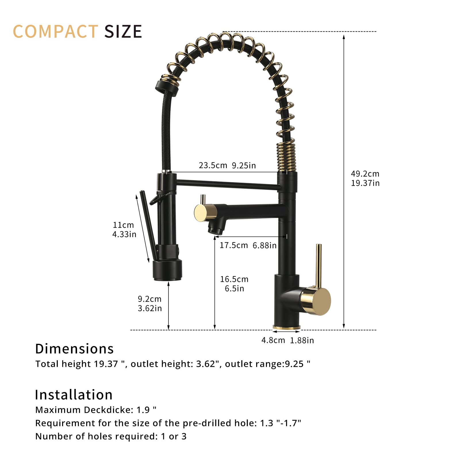 AIMADI Kitchen Faucet,Black Kitchen Faucet with Sprayer,Commercial Style Matte Black Faucet Kitchen Single Handle Single Hole Kitchen Sink Faucet