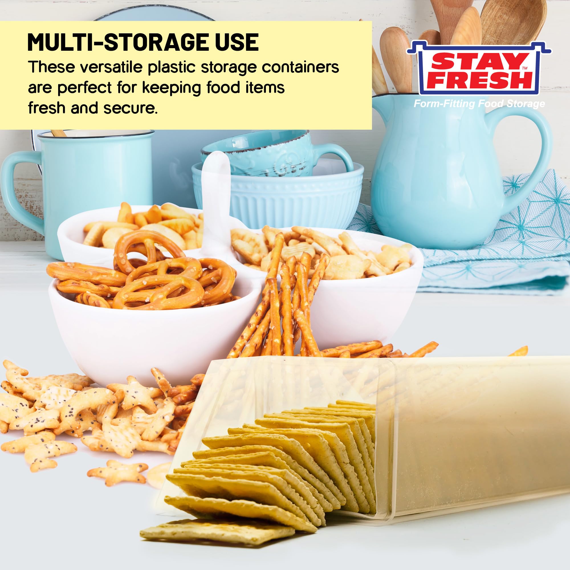 Stay Fresh Cracker Container Set β Kitchen Discovery β Round and Square Sizes for No-Crush Saltine, Cracker, and Cookie Storage β Retains Just-Opened Crispness and Flavor